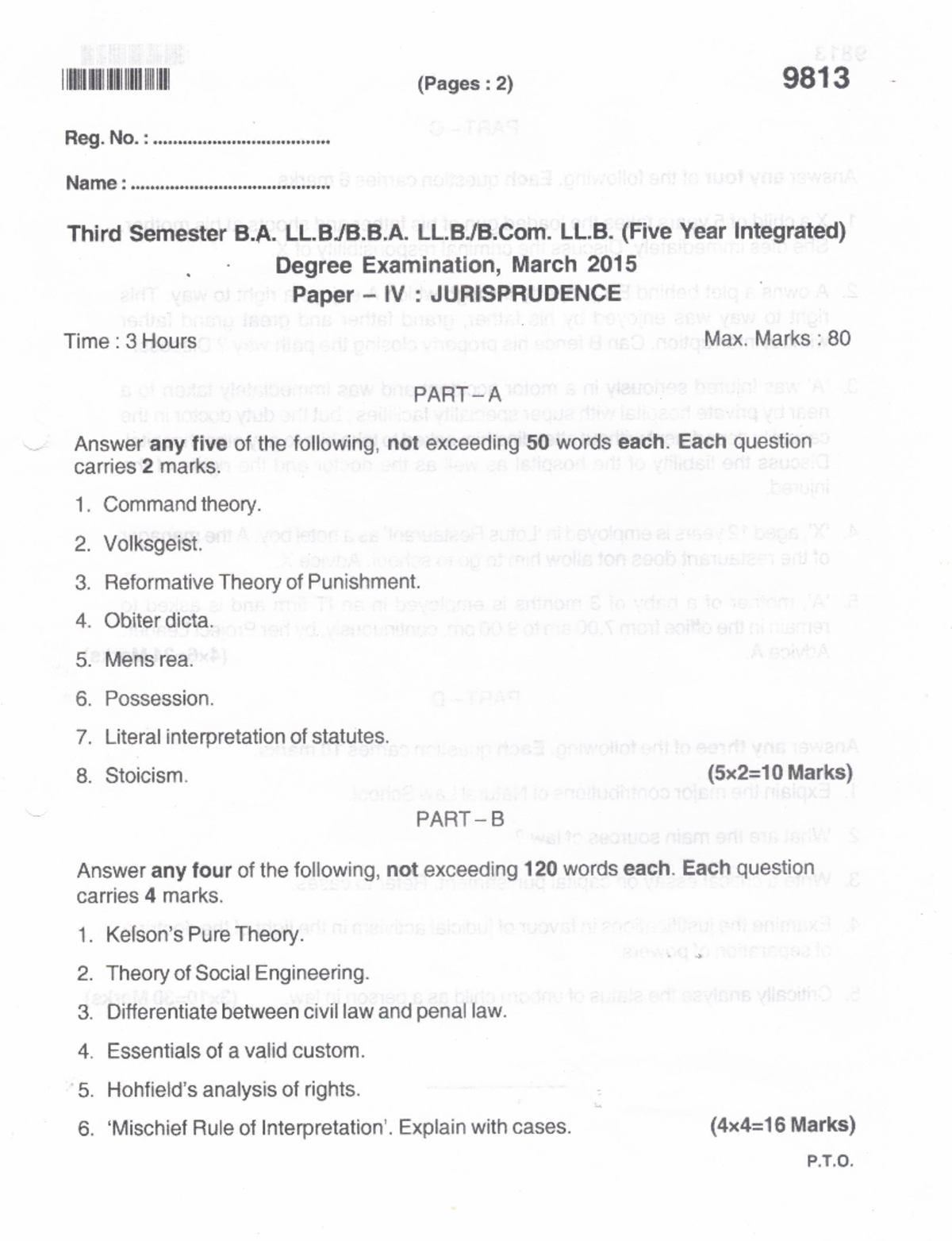Juris BA BBA BCom Mar 2015 III Sem3 - Integrated llb - Studocu