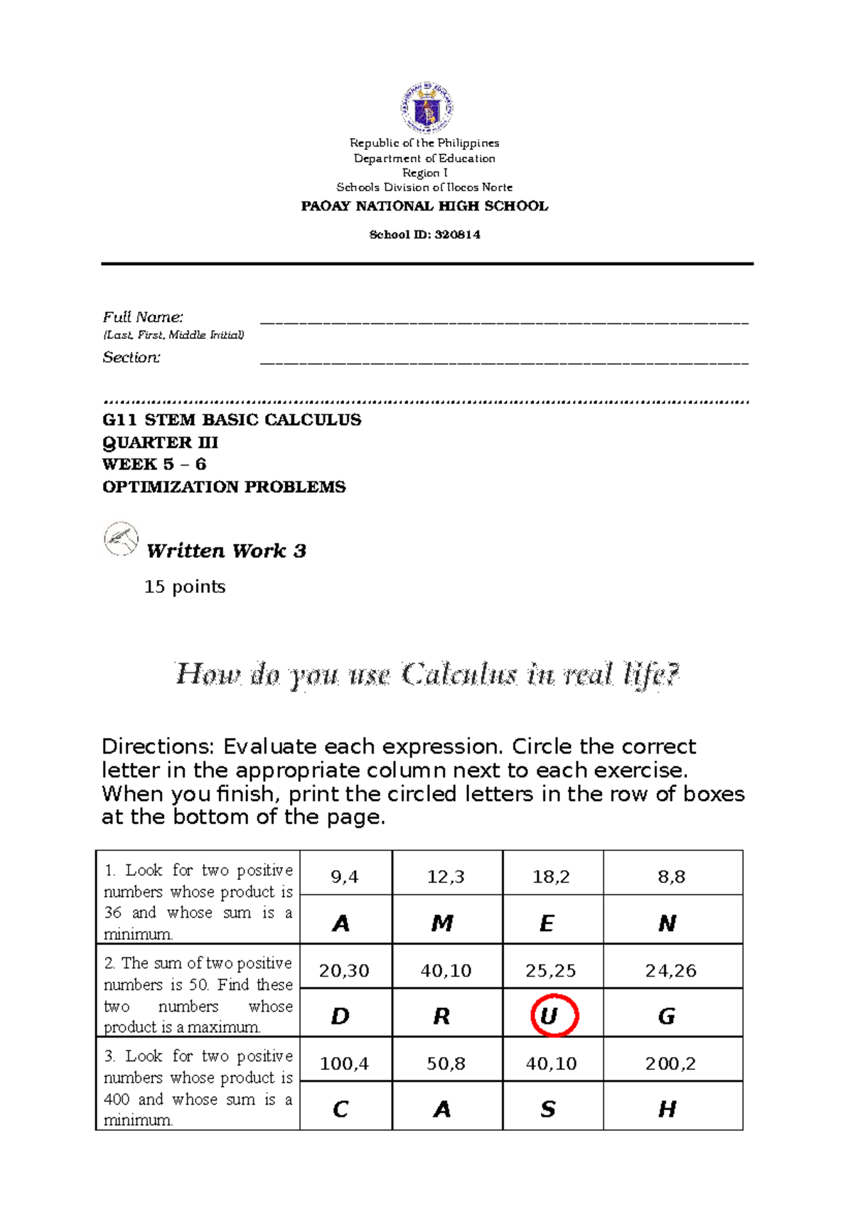 Mathematics Math Republic Of The Philippines Department Of Education