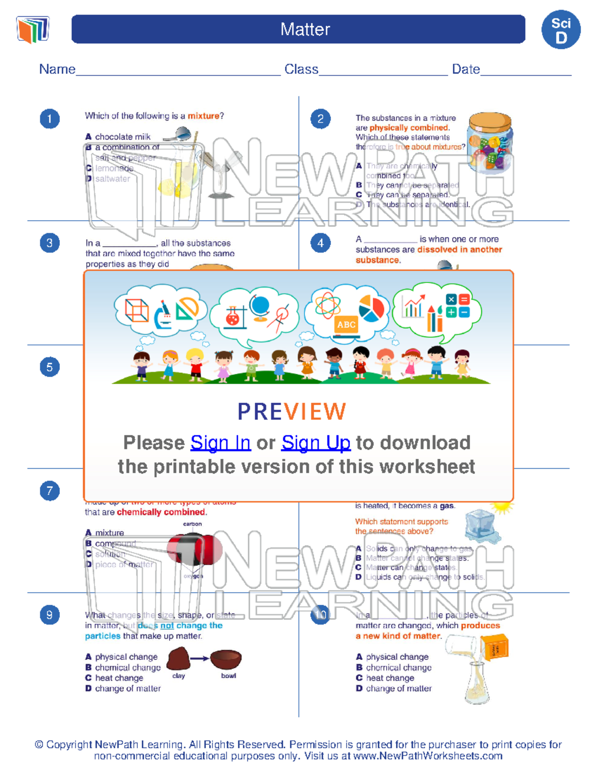 Worksheet science grade 4 matter 2 - Name ...