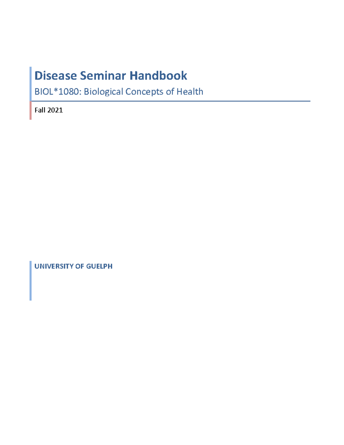 Disease Seminar Handbook F21 - Disease Seminar Handbook BIOL*1080 ...