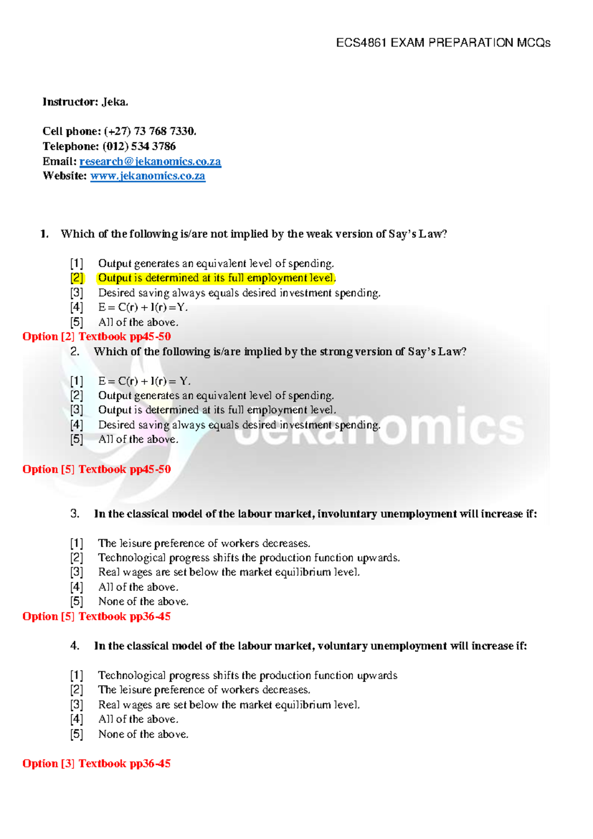 MCQ questions 1 - MICRO ECONOMICS - ECS 4861 EXAM PREPARATION MCQs ...