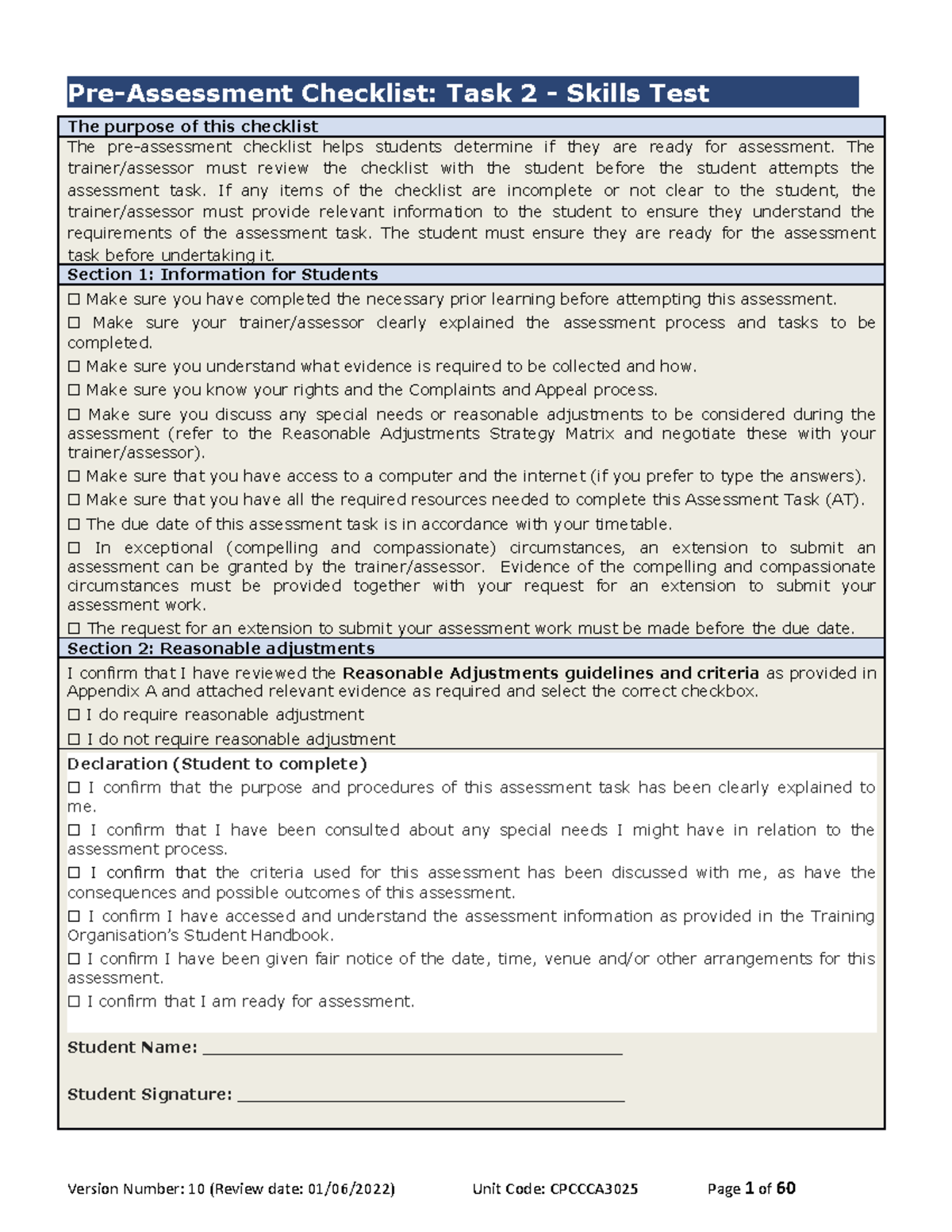 Cpccca 3025 Assessment Practical - Pre-Assessment Checklist: Task 2 ...
