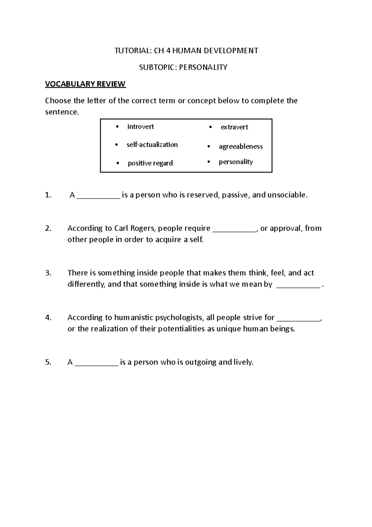 Exercise B Personality TUTORIAL CH 4 HUMAN DEVELOPMENT SUBTOPIC exercise-b-personality-tutorial-ch-4-human-development-subtopic
