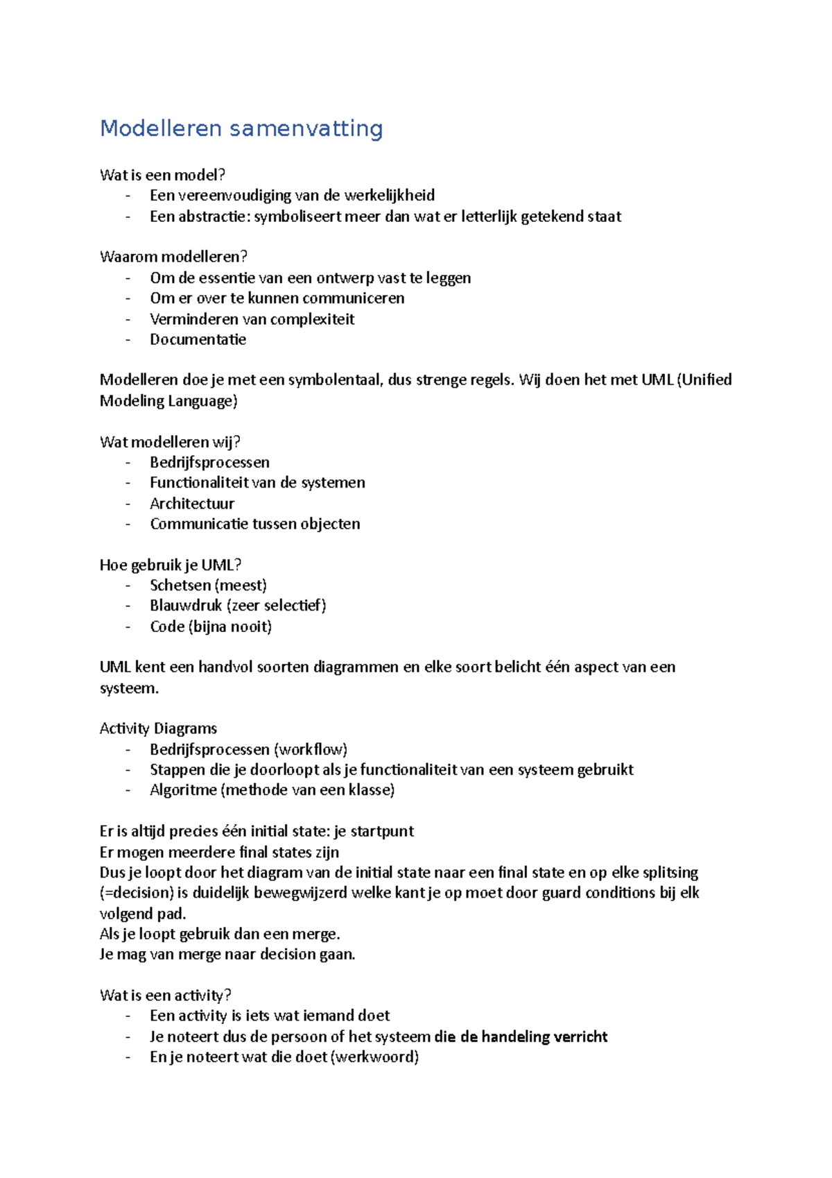 Modelleren samenvatting - Wij doen het met UML (Unified Modeling ...