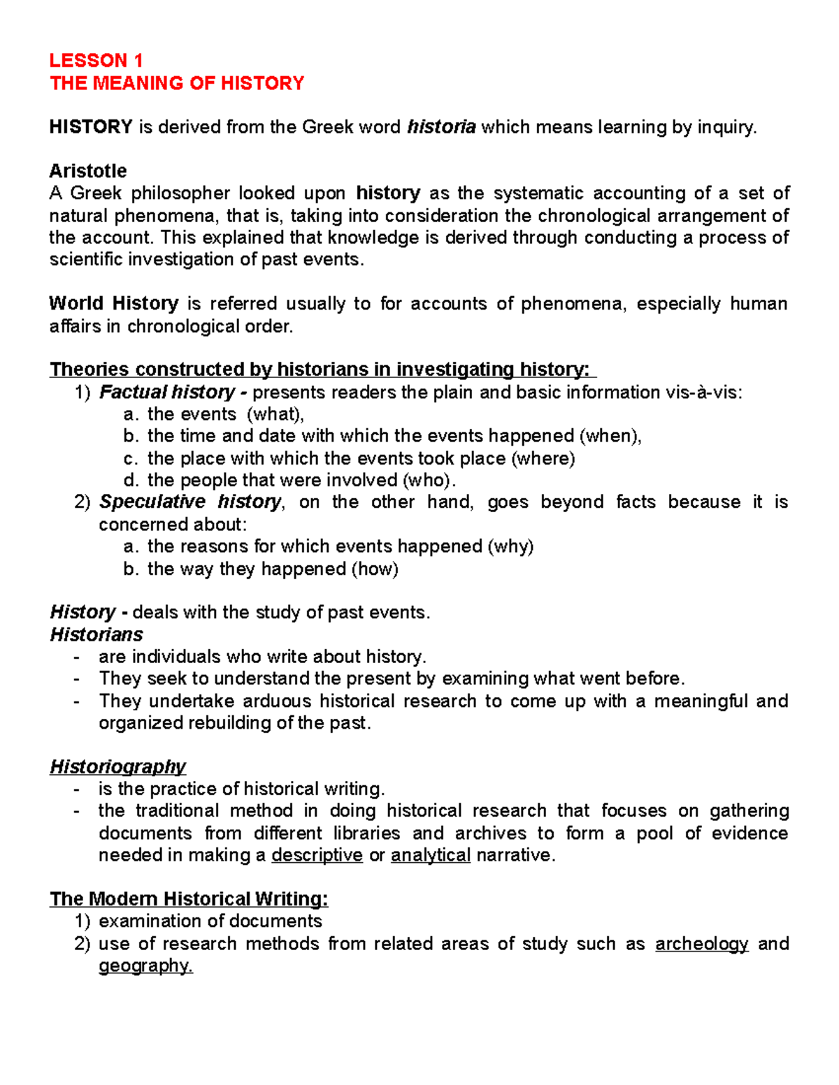 RPH 1 Prelim Lesson 1 Meaning of History - LESSON 1 THE MEANING OF ...