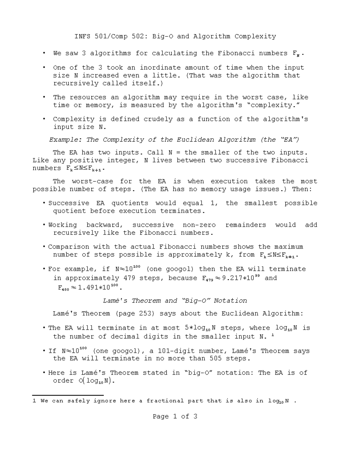Big O and Algorithm Complexity - INFS 501/Comp 502: Big-O and Algorithm ...