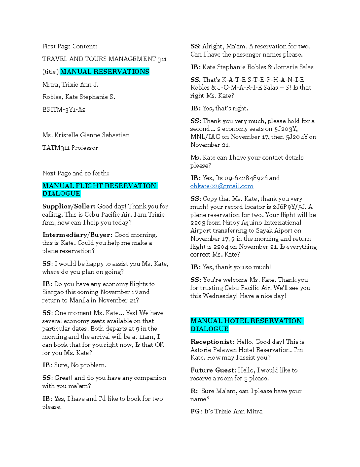 Mitra- Robles Manual Reservation Script (for layout) - First Page ...