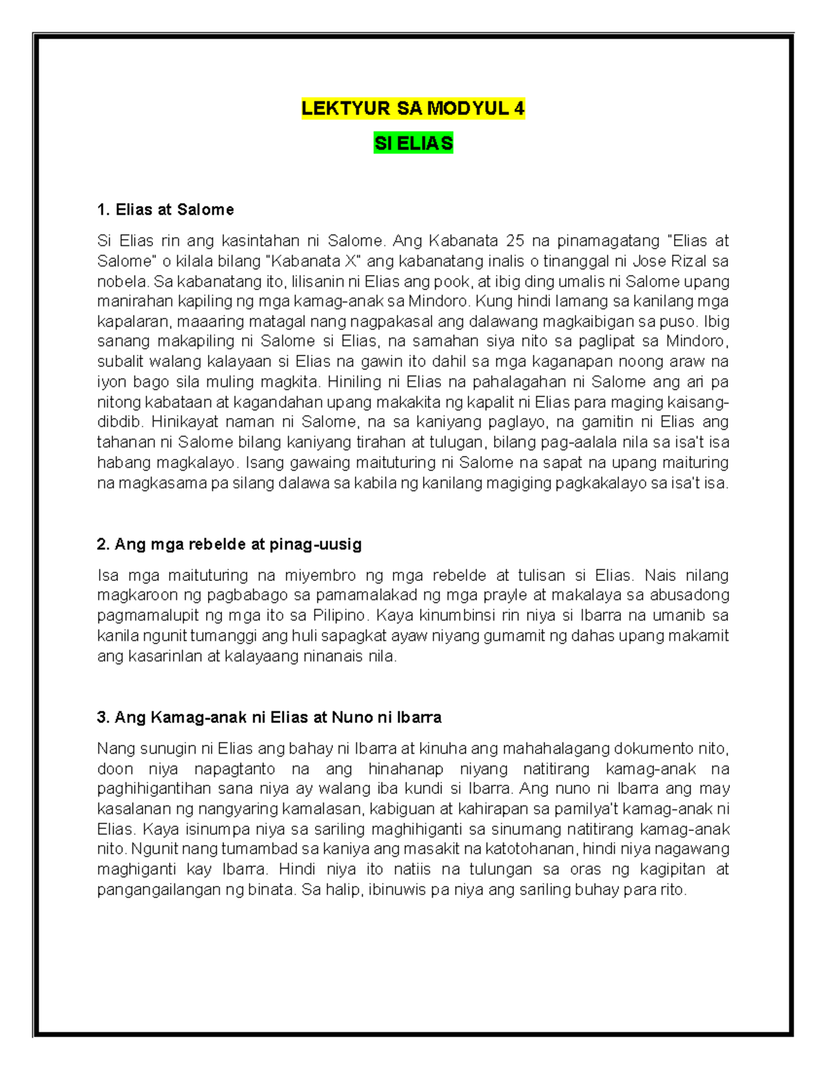 Inbound 6072013 043049251489 - LEKTYUR SA MODYUL 4 SI ELIAS Elias at Salome Si Elias rin ang ...