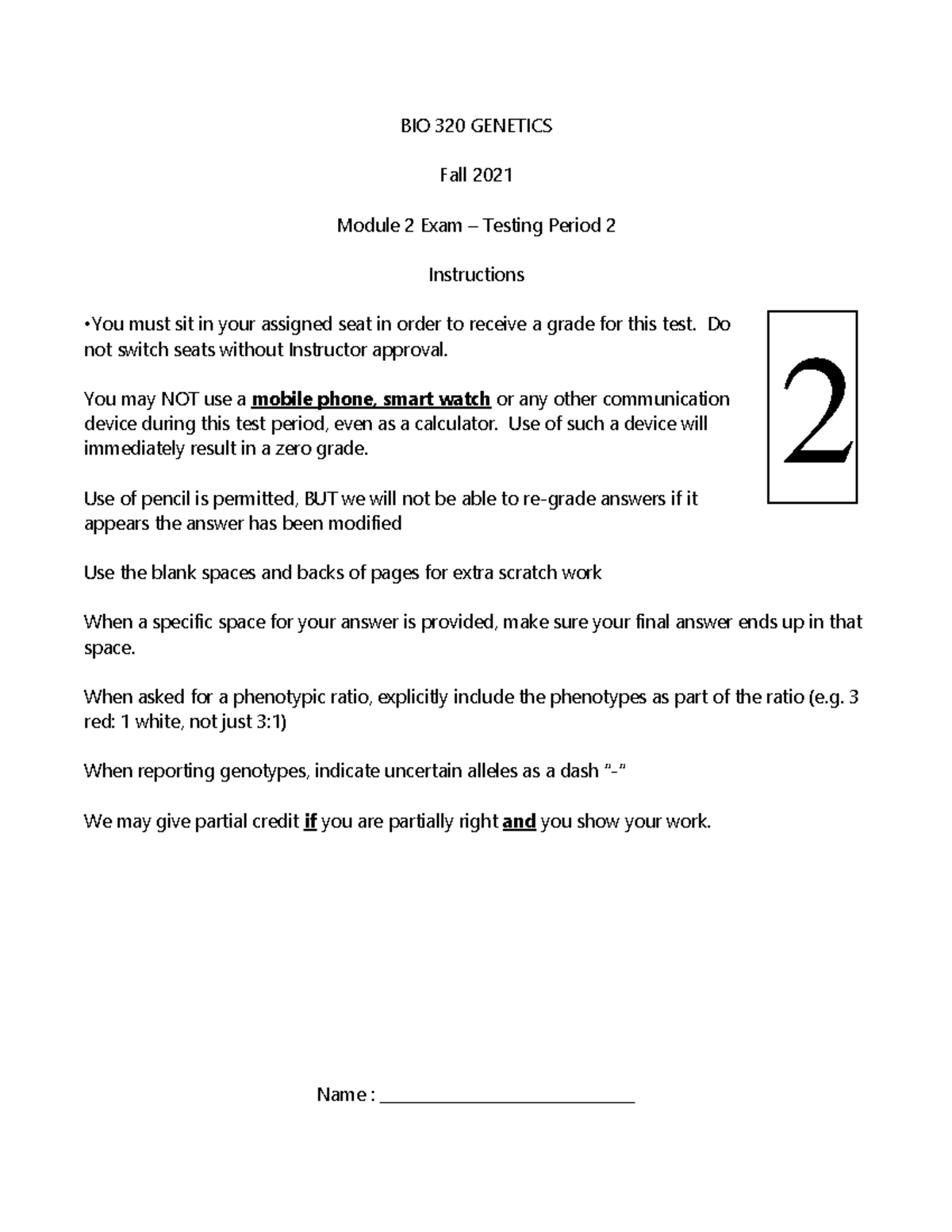 Test 2 2 Final Module 2 Exam Testing Period 2 Bio 320 Genetics