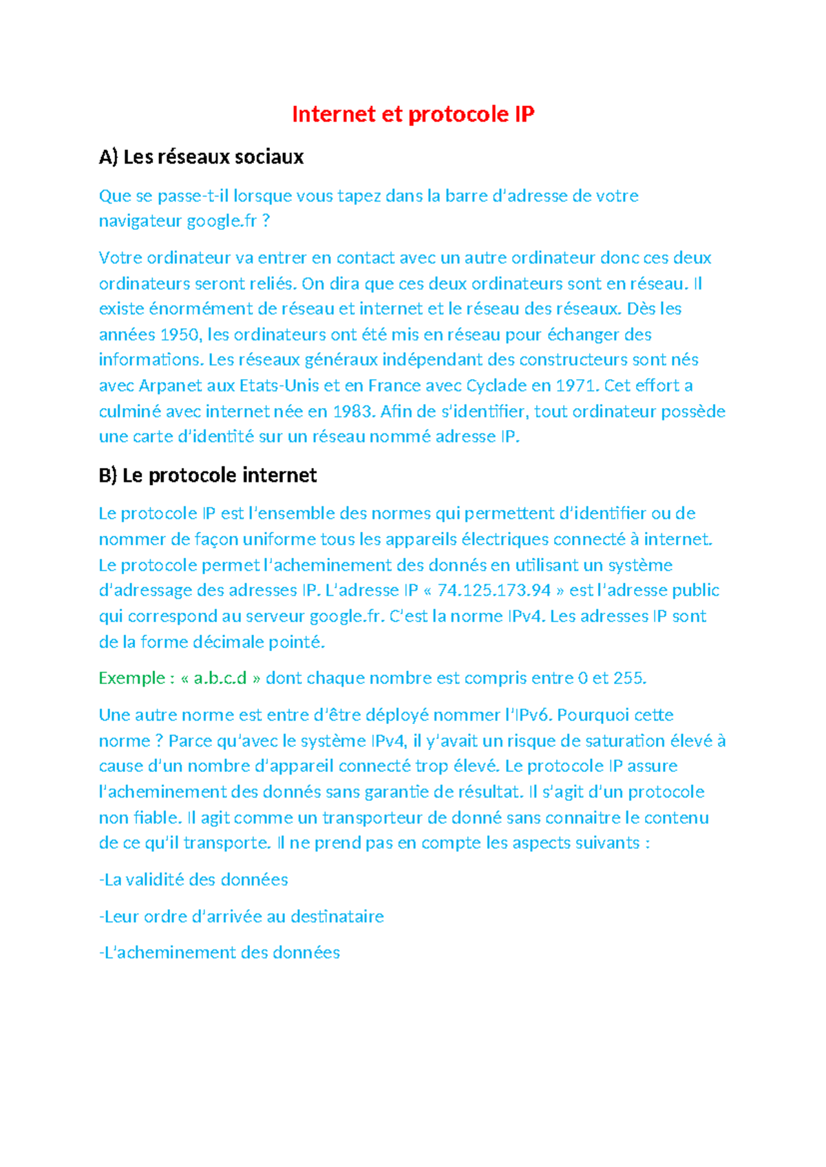 Internet et protocole IP - On dira que ces deux ordinateurs sont en ...