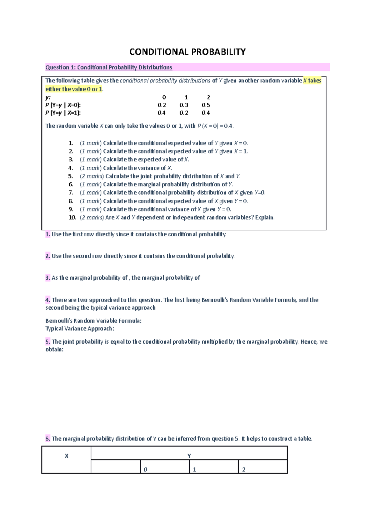 Conditional Probability Exam Templates - CONDITIONAL PROBABILITY ...