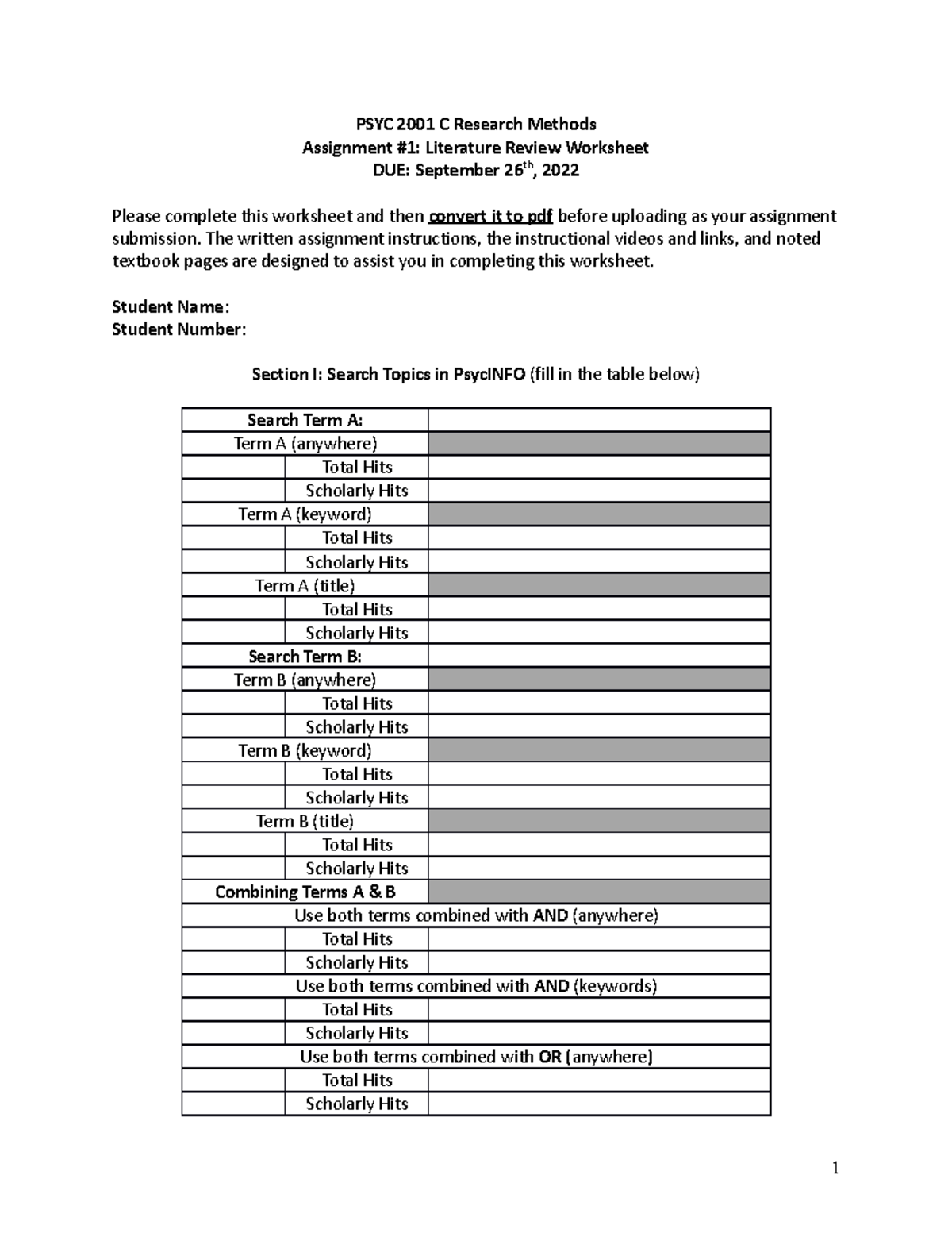 Assignment #1 - Worksheet - PSYC 2001 C Research Methods Assignment #1 ...