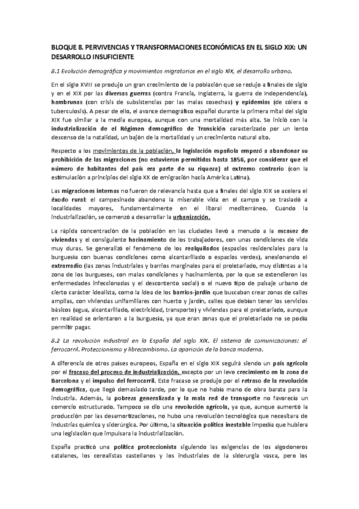 Bloque 8PERVIVENCIAS Y TRANSFORMACIONES ECONÓMICAS EN EL SIGLO XIX: UN DESARROLLO INSUFICIENTE ...