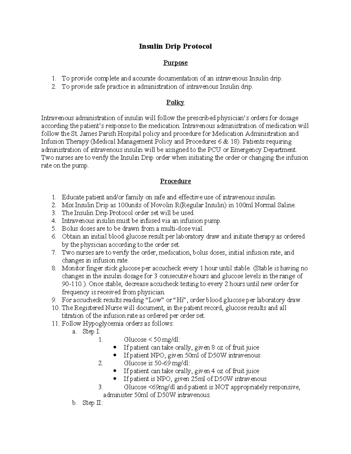 Insulin Drip Protocol - fffffff - Insulin Drip Protocol Purpose 1. To ...