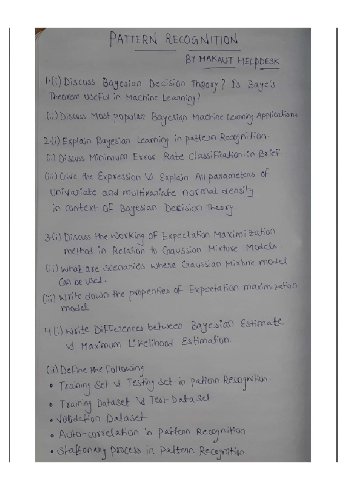 Pattern Recognization Suggestion Pattern Recognition Makaut Helpdesk 1 I Discuss Bayesian