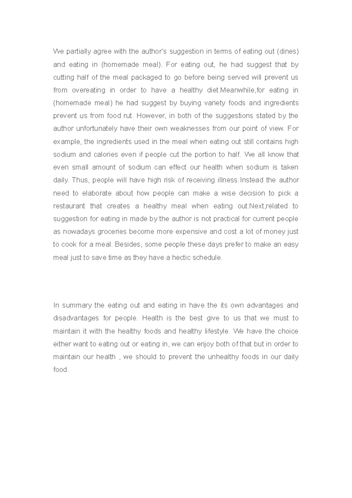 We partially agree with the author regarding the article - We partially ...