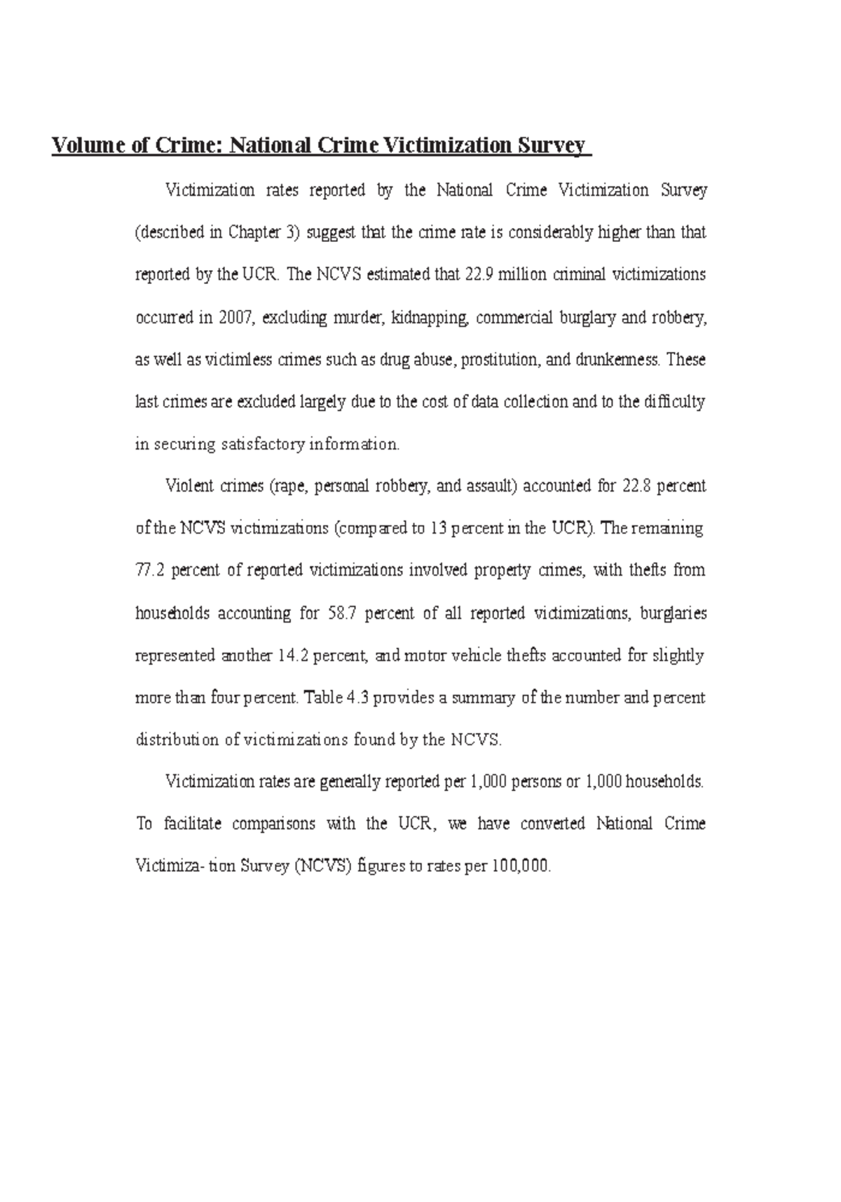 Volume of Crime - National Crime Victimization Survey in Criminology ...