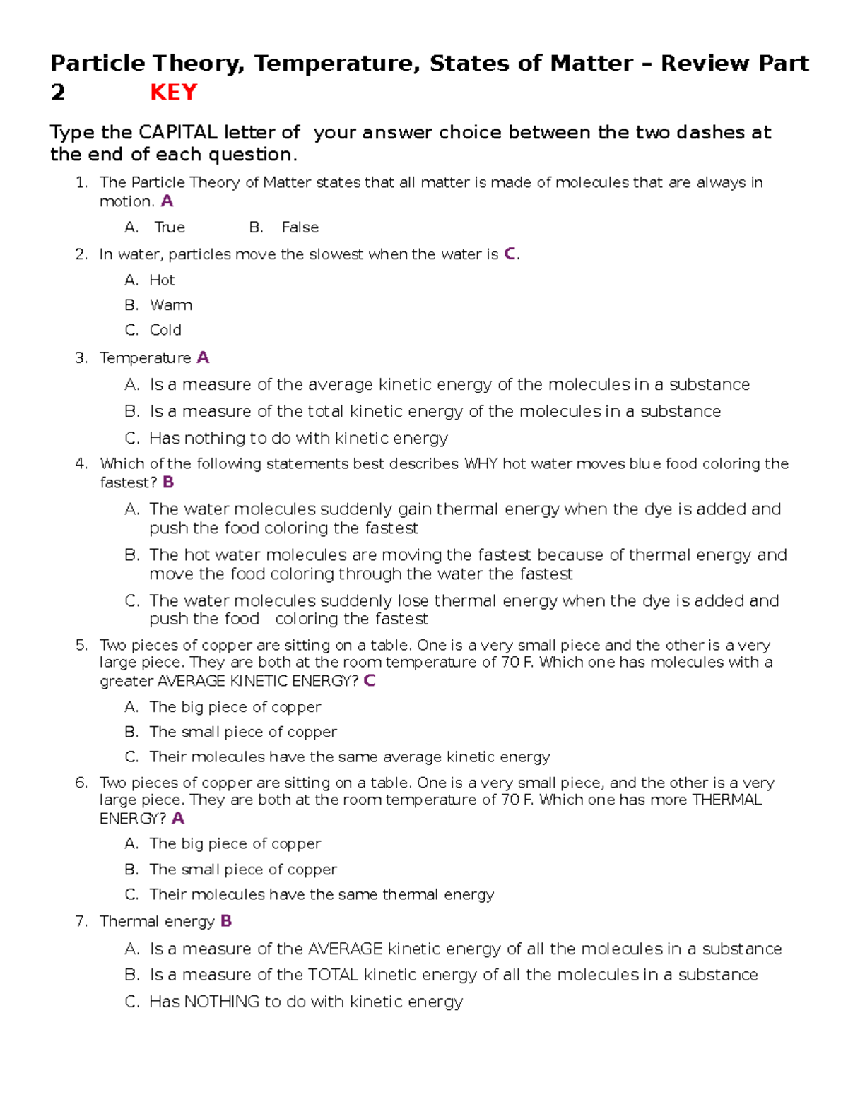 14 - Particle Theory, Temperature, States of Matter, and Pressure ...