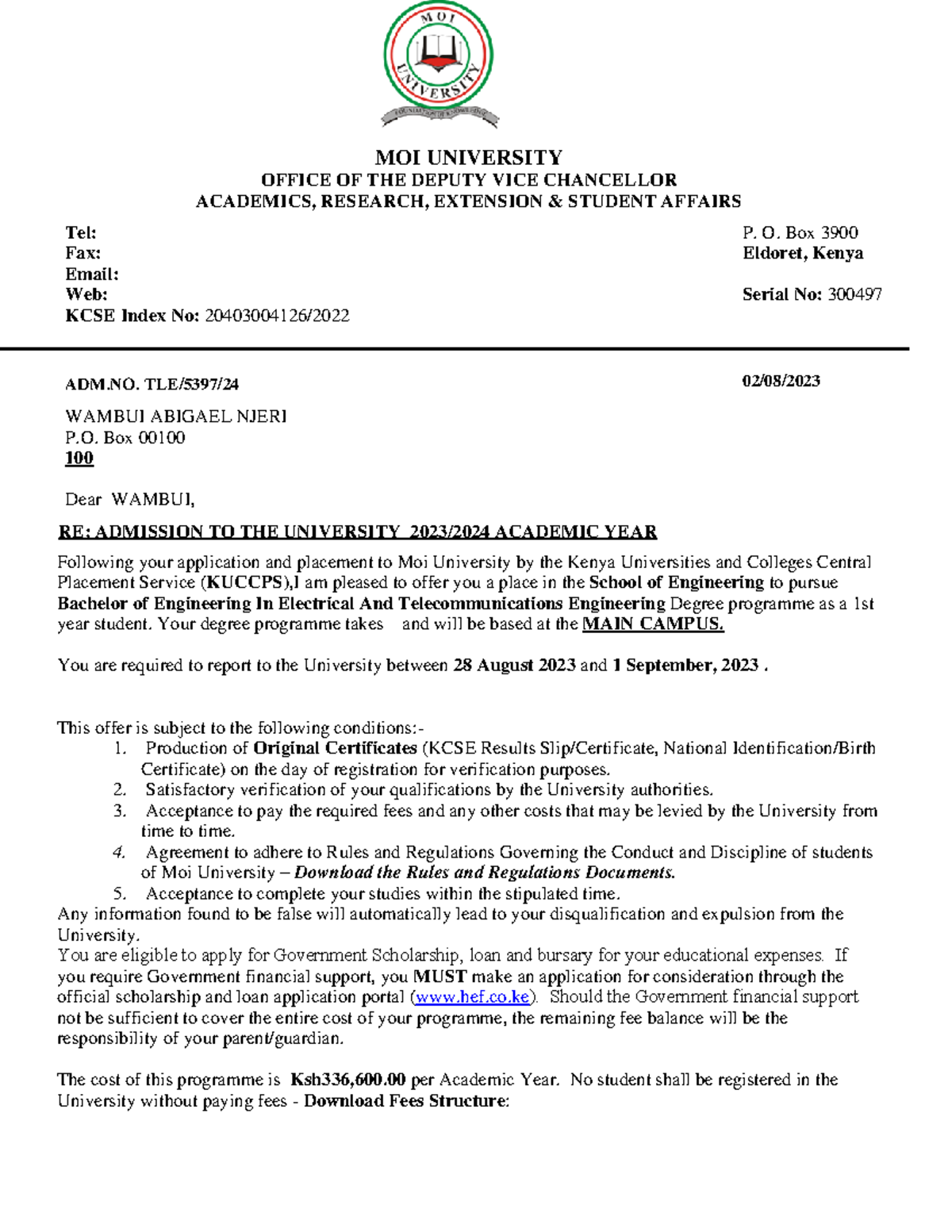 Admission-letter - 02/08/ Following your application and placement to ...
