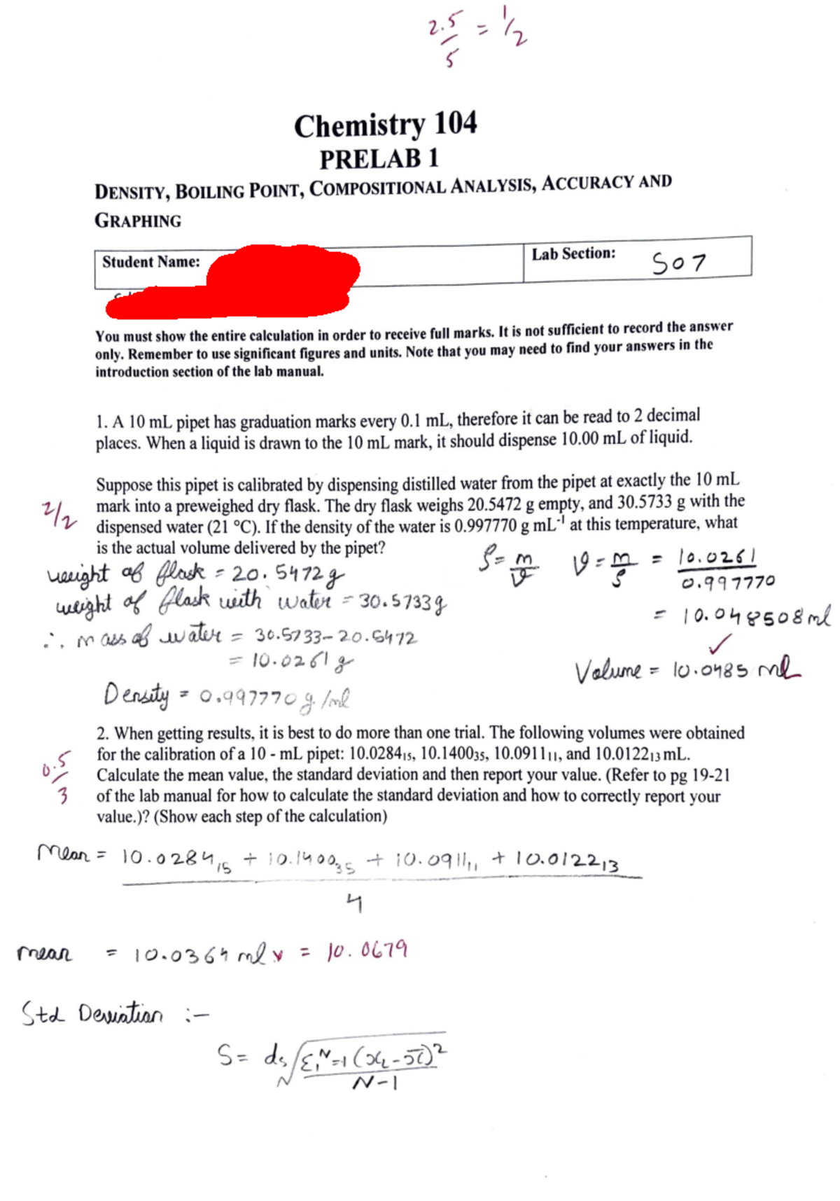 Chem 104 prelab 1 jody studocs - Chemistry 104 PRELAB 1 DENSITY ...