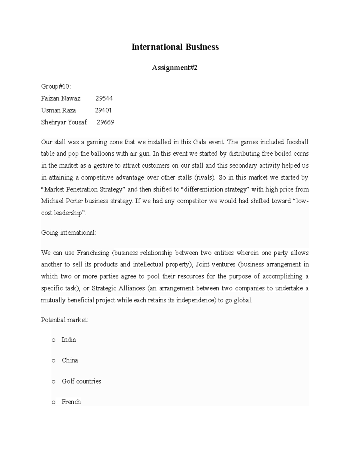 International business project - International Business Assignment ...