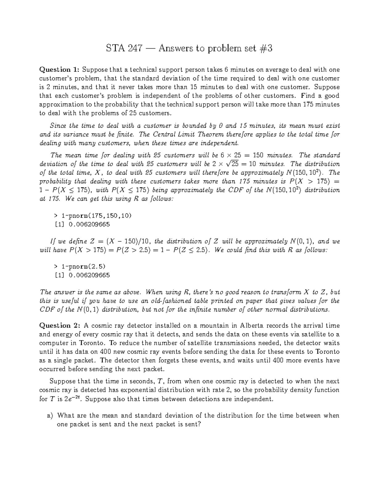 Exam 2020, questions and answers - STA 247 — Answers to problem set ...