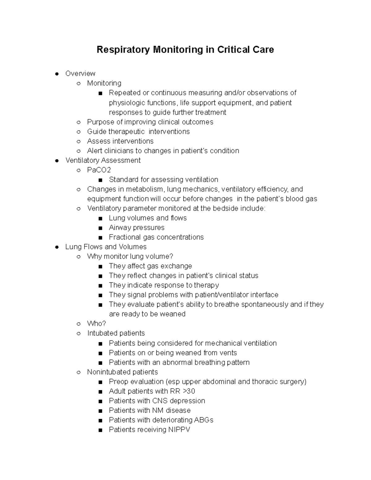 Respiratory Monitoring in Critical Care - What do we measure? VT ( 5 to ...