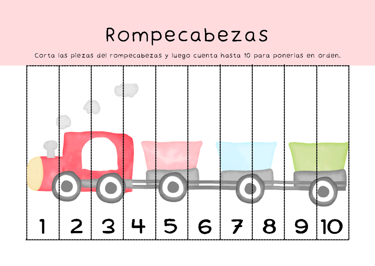 Rompecabezas Dibujado a Mano Colorido Números del 1 al 10 para imprimir ...