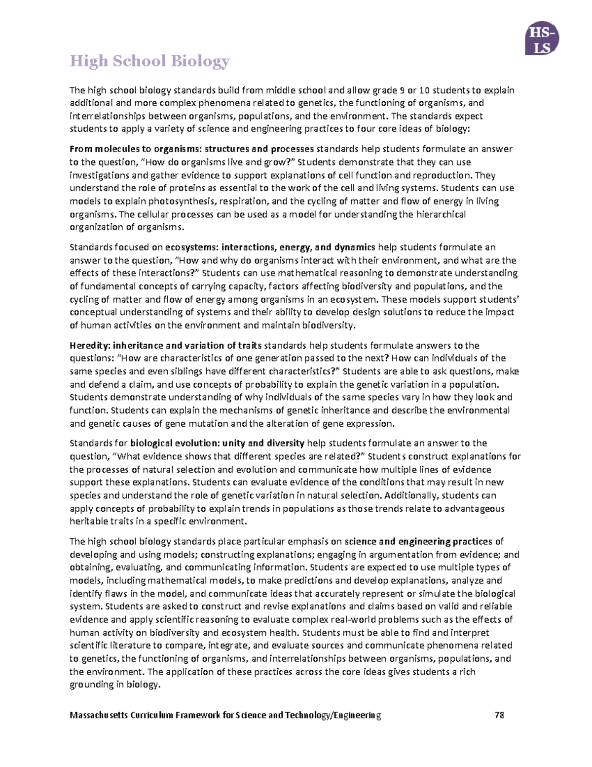 2016 Science and Technology Engineering Framework - High School Biology ...