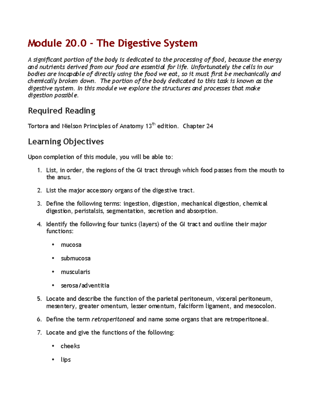 HLSC120 Module 20- Lecture 2 - Module 20 - The Digestive System A ...