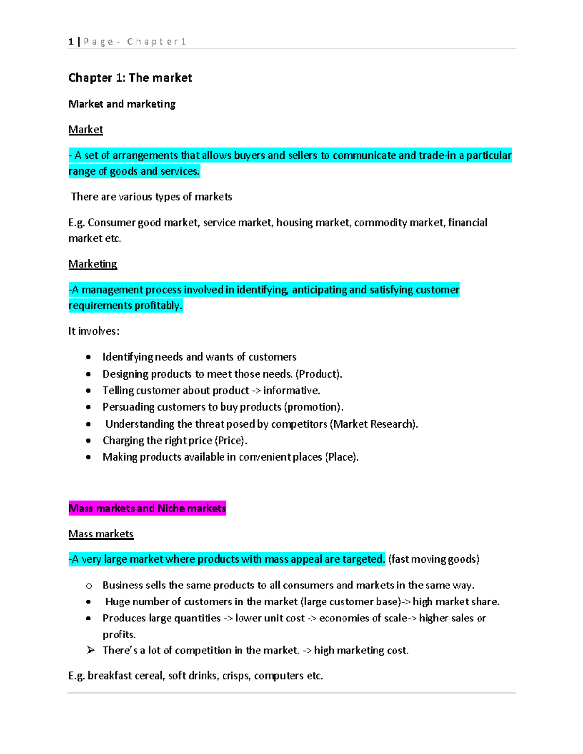 Chapter 1-The market - Chapter 1: The market Market and marketing ...