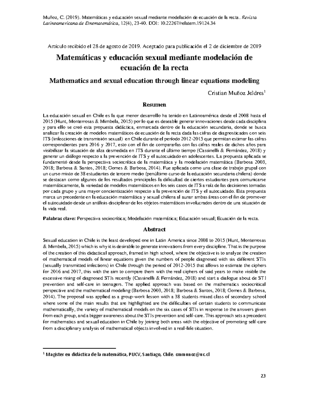 Dialnet Mathematics And Sex Education Through Modeling Equation O 8133575 Muñoz C