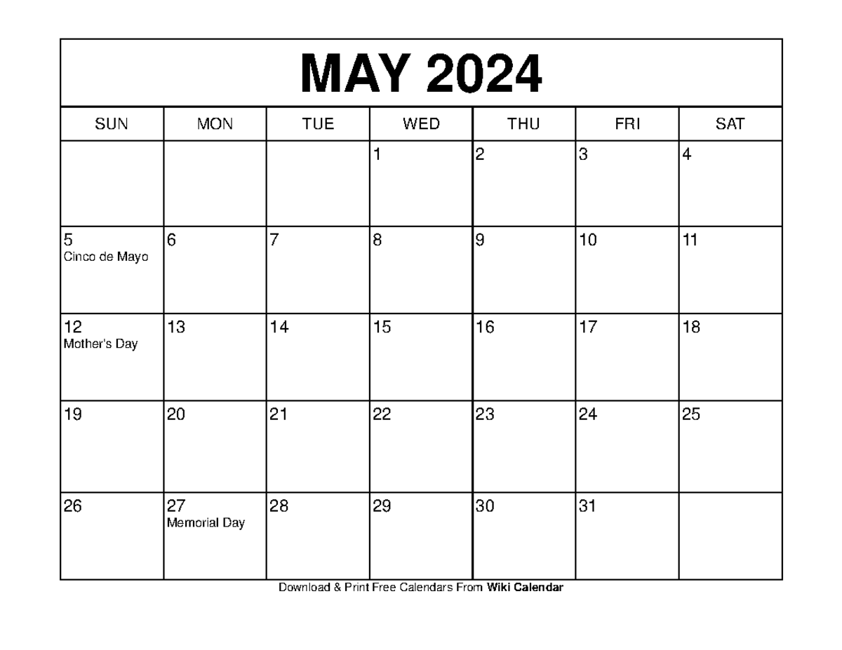 May-2024-Calendar - ARTS 280 - MAY 2024 SUN MON TUE WED THU FRI SAT 1 2 ...