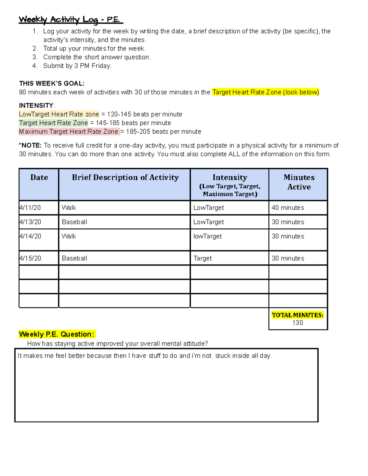 Copy of Master Activity Log - P - Weekly Activity Log - P. Log your ...