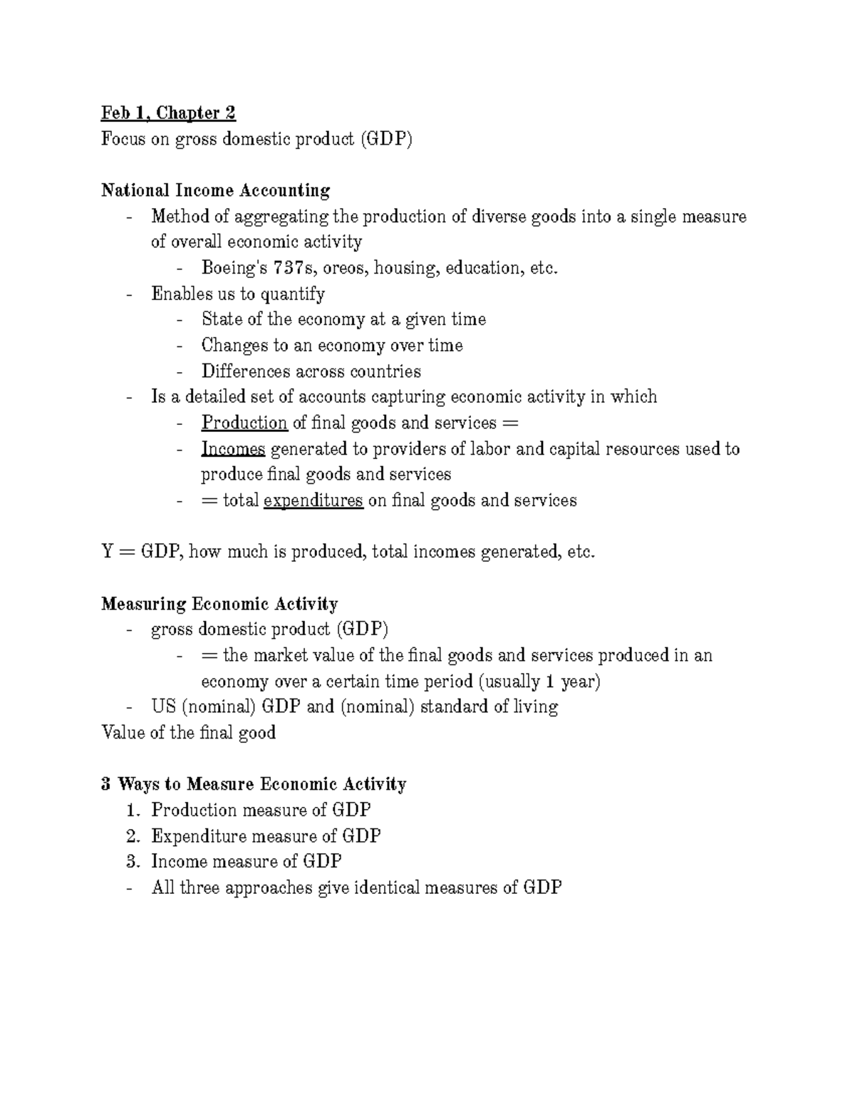 Measuring Aggregate Economic Activity - Feb 1, Chapter 2 Focus on gross ...