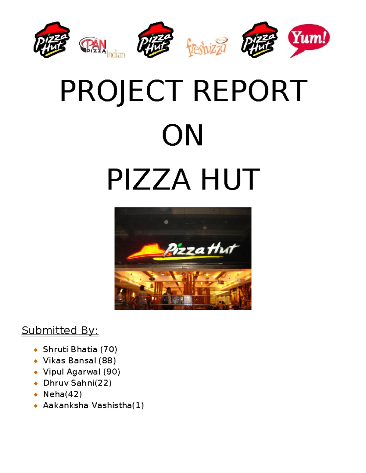 Project Report ON Pizza HUT - PROJECT REPORT ON PIZZA HUT Submitted By ...