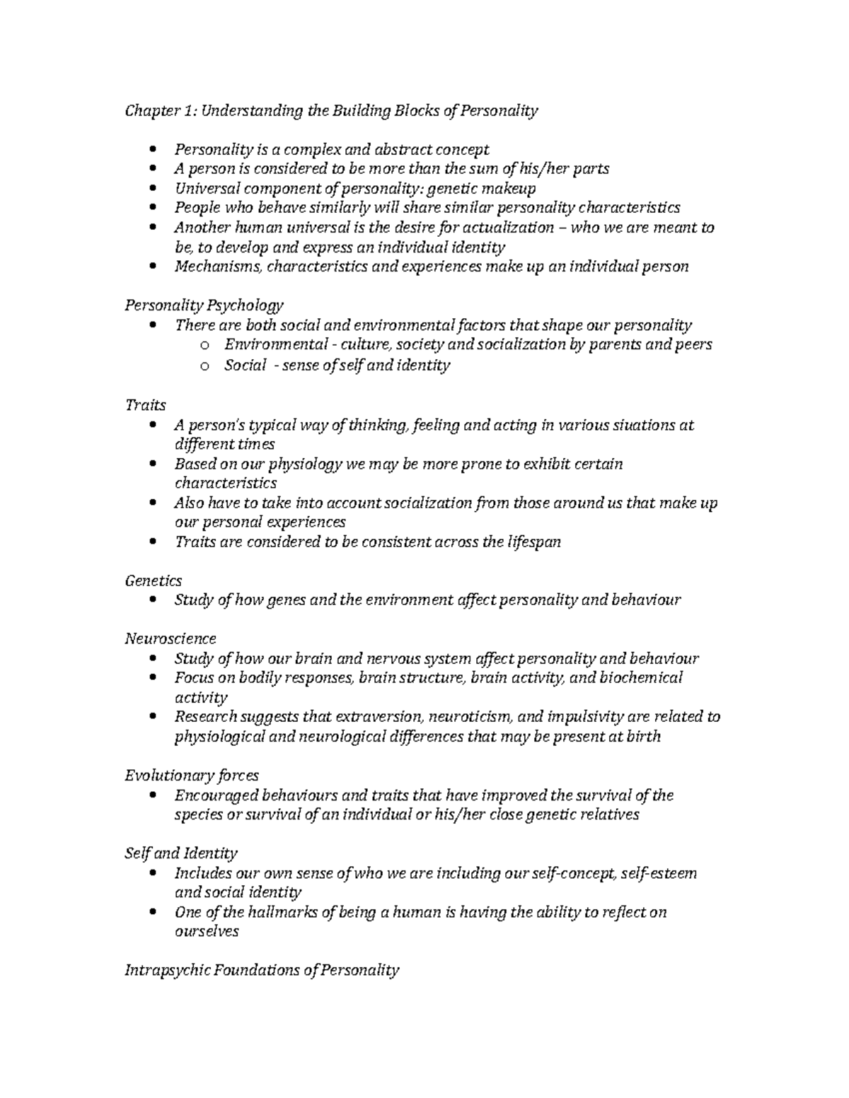 Personality Notes - Chapter 1: Understanding the Building Blocks of ...