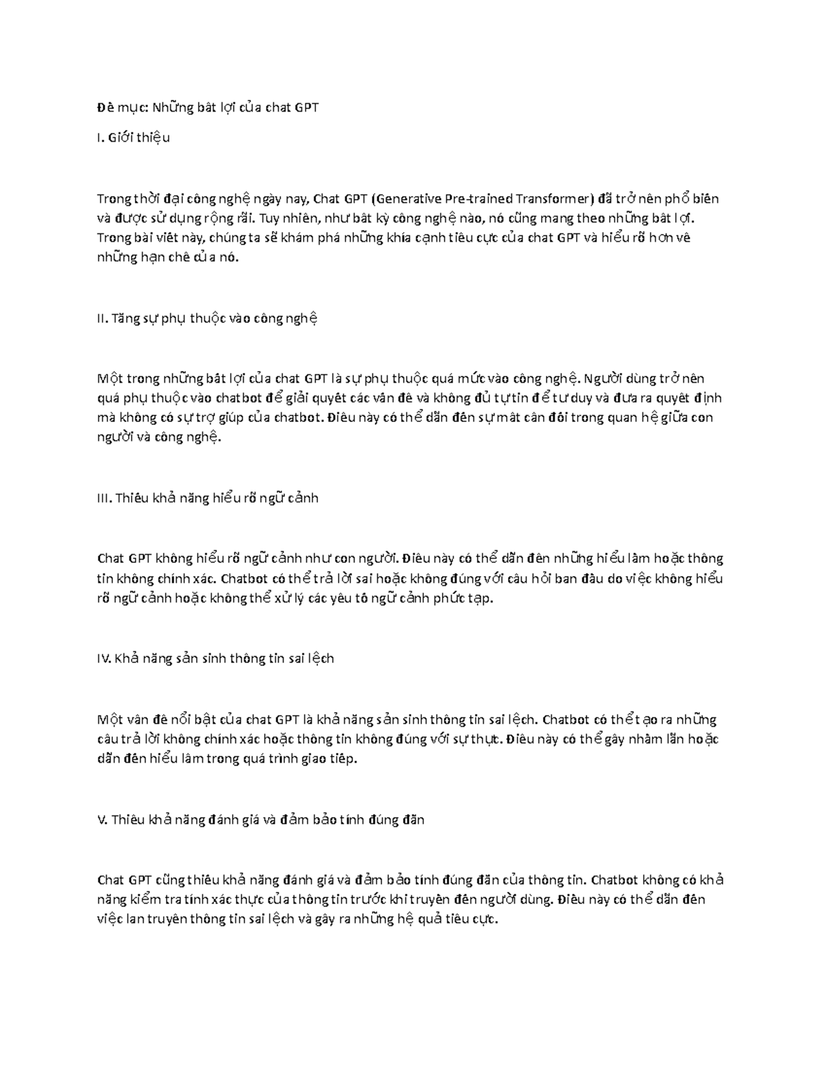 Bất lợi Chat GPT - Trong thời đại công nghệ ngày nay, Chat GPT ...