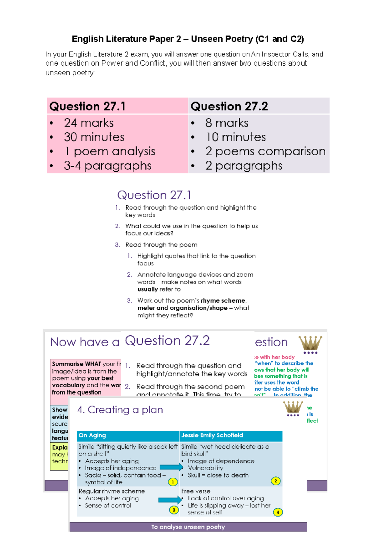 English Year 11 Easter Study - Unseen Poetry - English Literature Paper ...