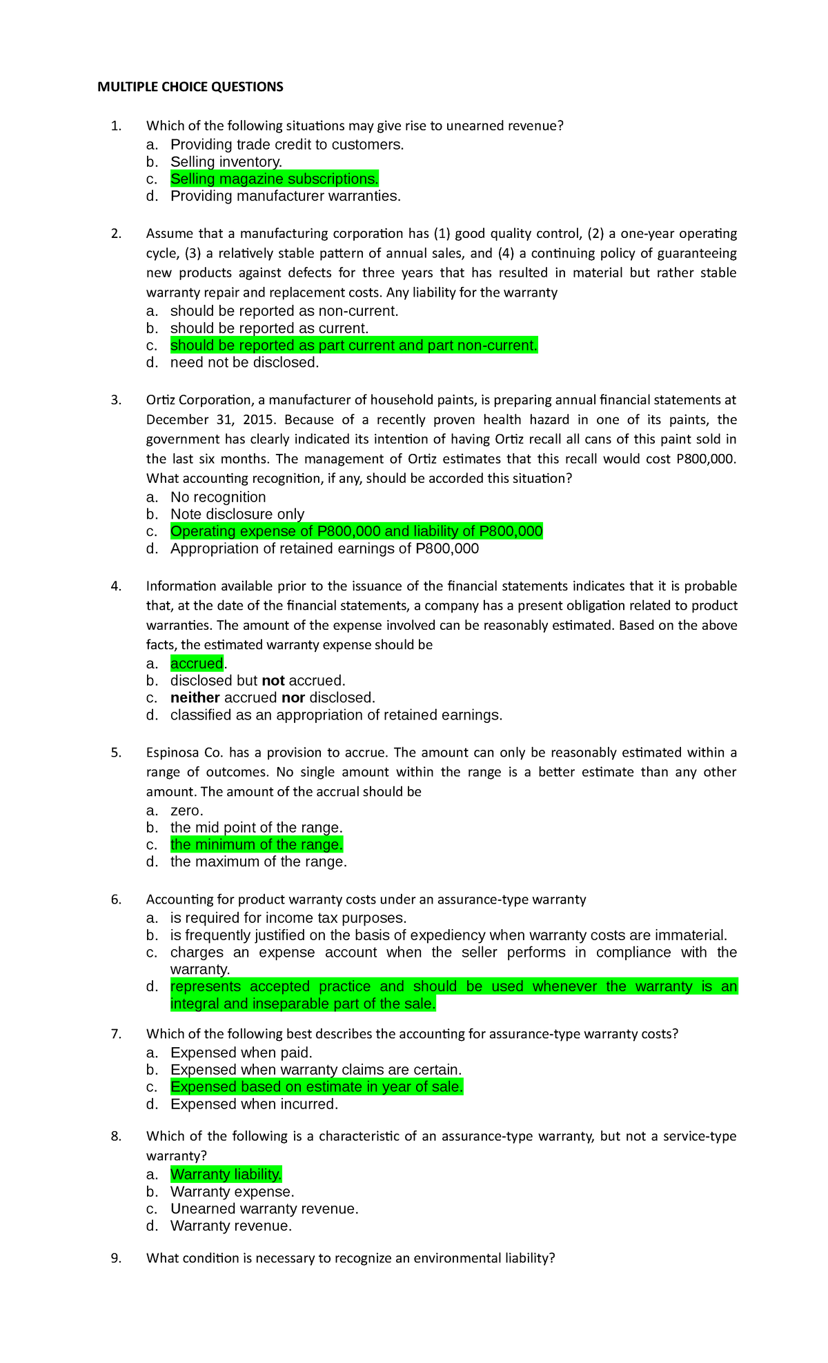Multiple Choice Practice tests - MULTIPLE CHOICE QUESTIONS Which of the ...