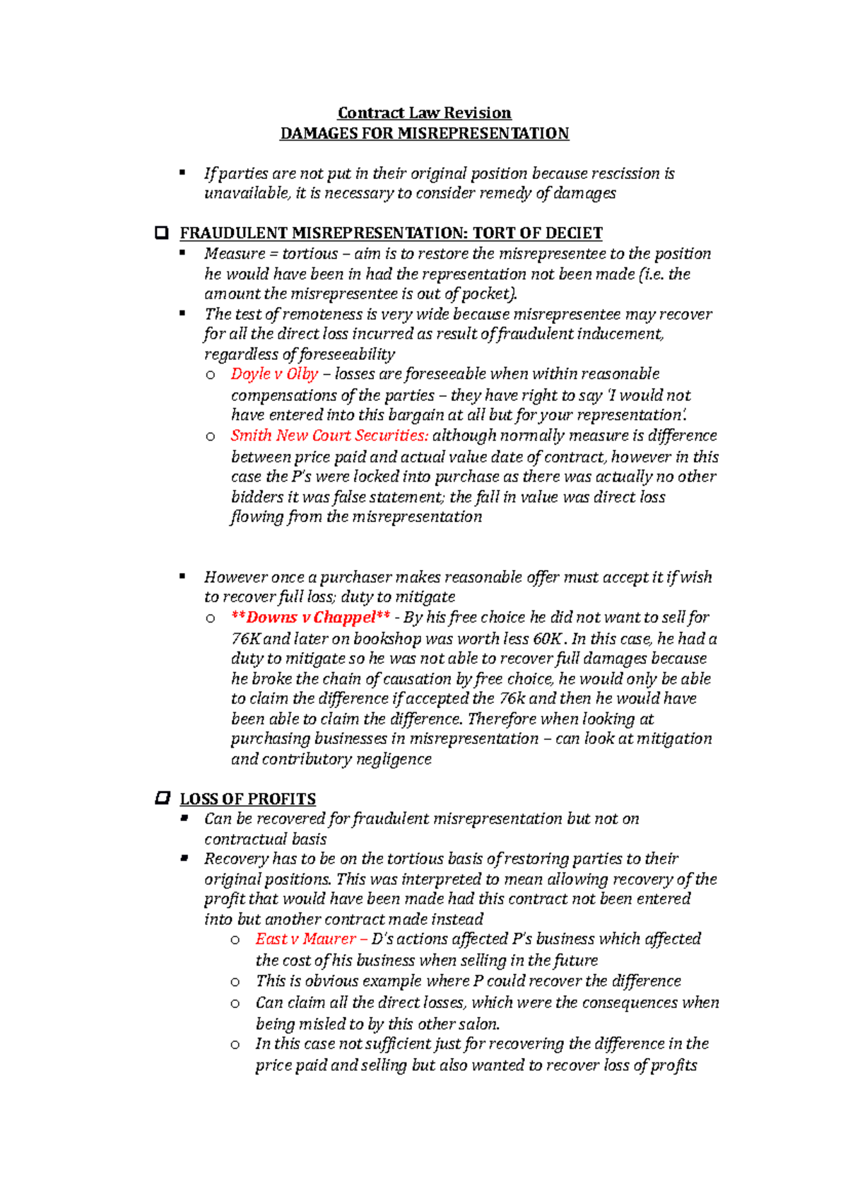 Damages for Misrepresentation - Contract Law Revision - Contract Law ...