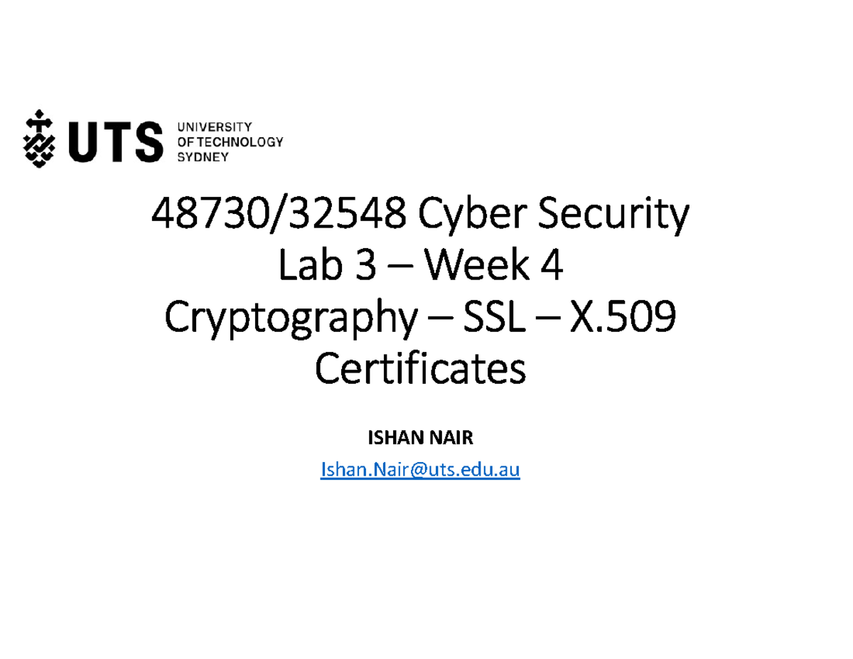 Week 4 Lab Cryptography Ssl X509 Cert 48730 32548 Cyber Security Lab 3 Week 4 Cryptography