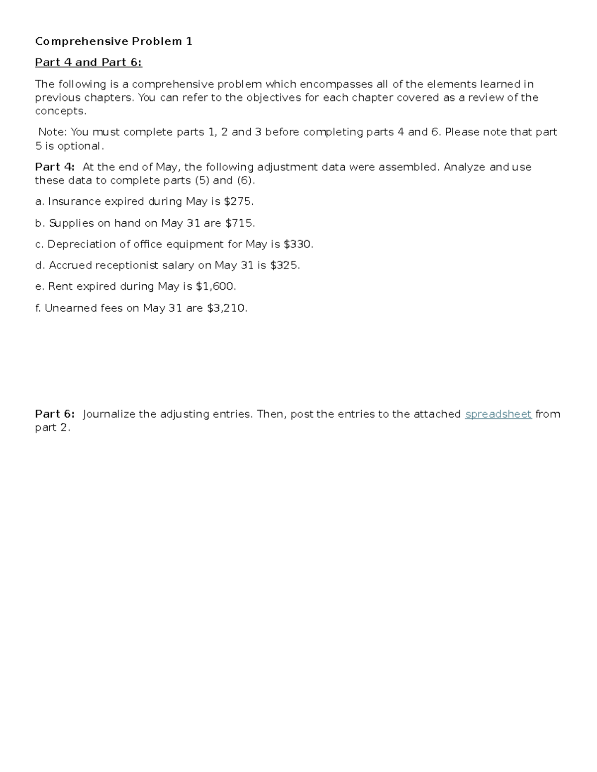 Comprehensive Problem 1 PT 4-7 - Comprehensive Problem 1 Part 4 and ...