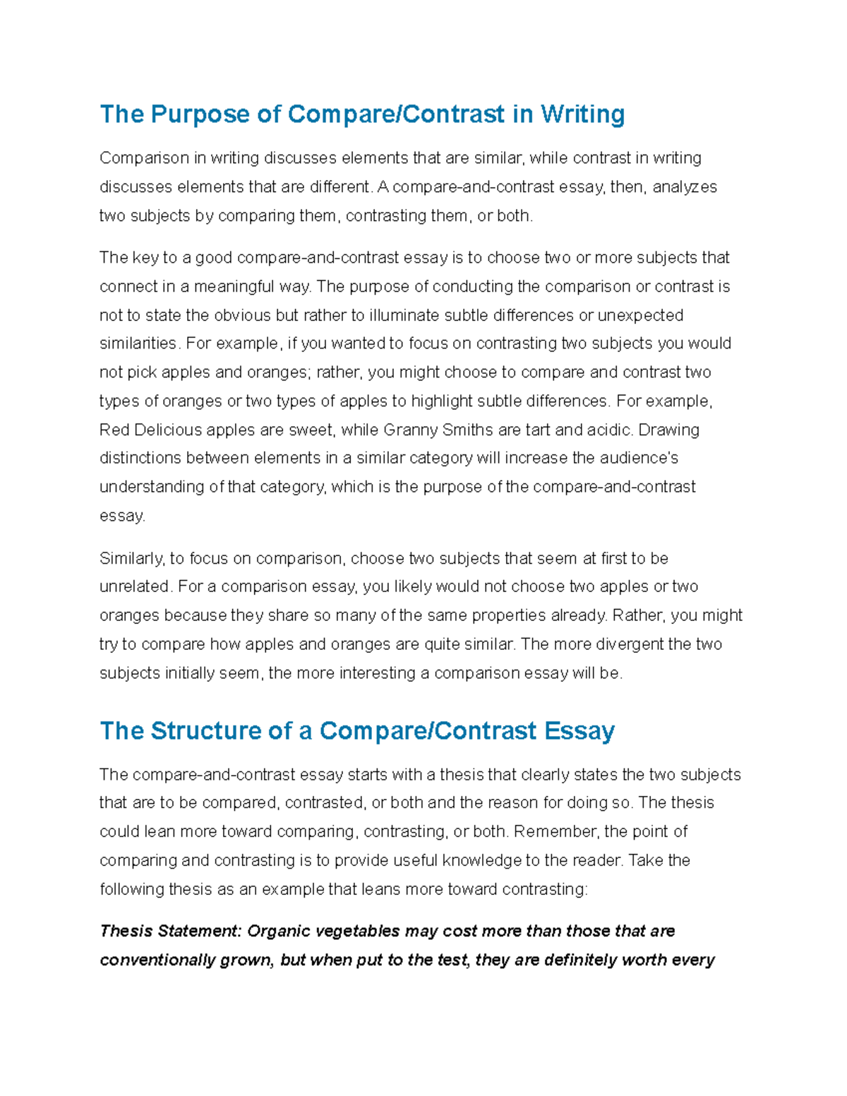 The Purpose of Compare Contrast in Writing - The Purpose of Compare ...