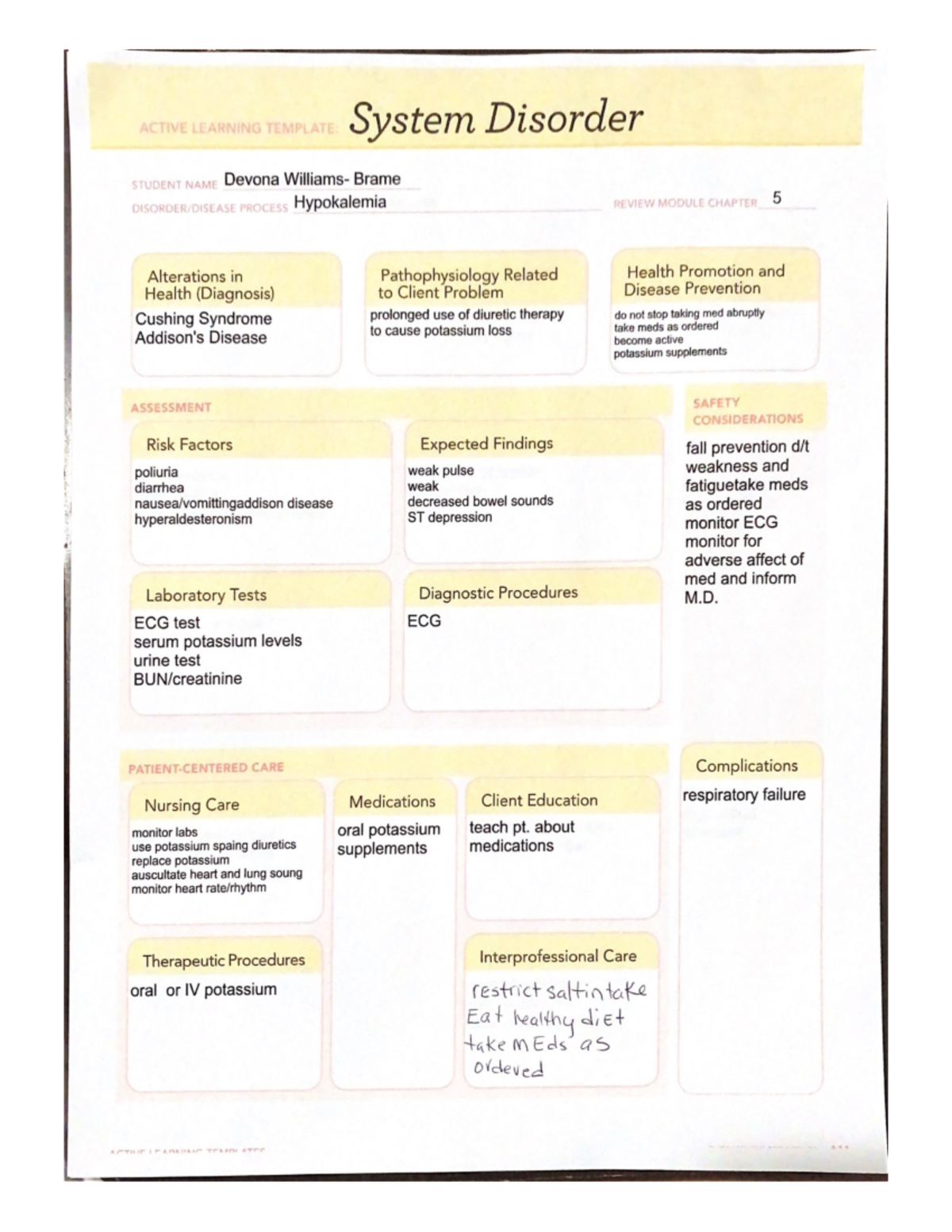 System Disorder - This med template is a homework assignment n also ...