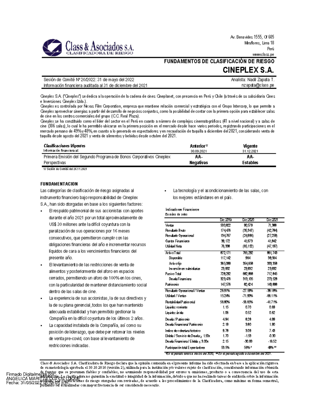 Informe Class Dic 2021 - Bsjsjs - Class & Asociados S. Clasificadora de ...