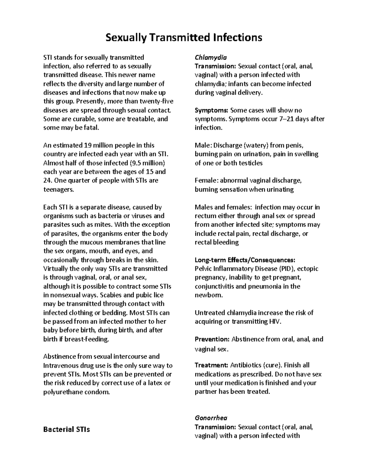 Sexually+Transmitted+Infections+Fact+Sheet - Sexually Transmitted ...