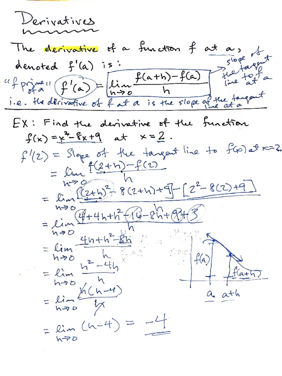 Week3 Notes Pt1 - Class slides - Derivatives The derivative of a ...