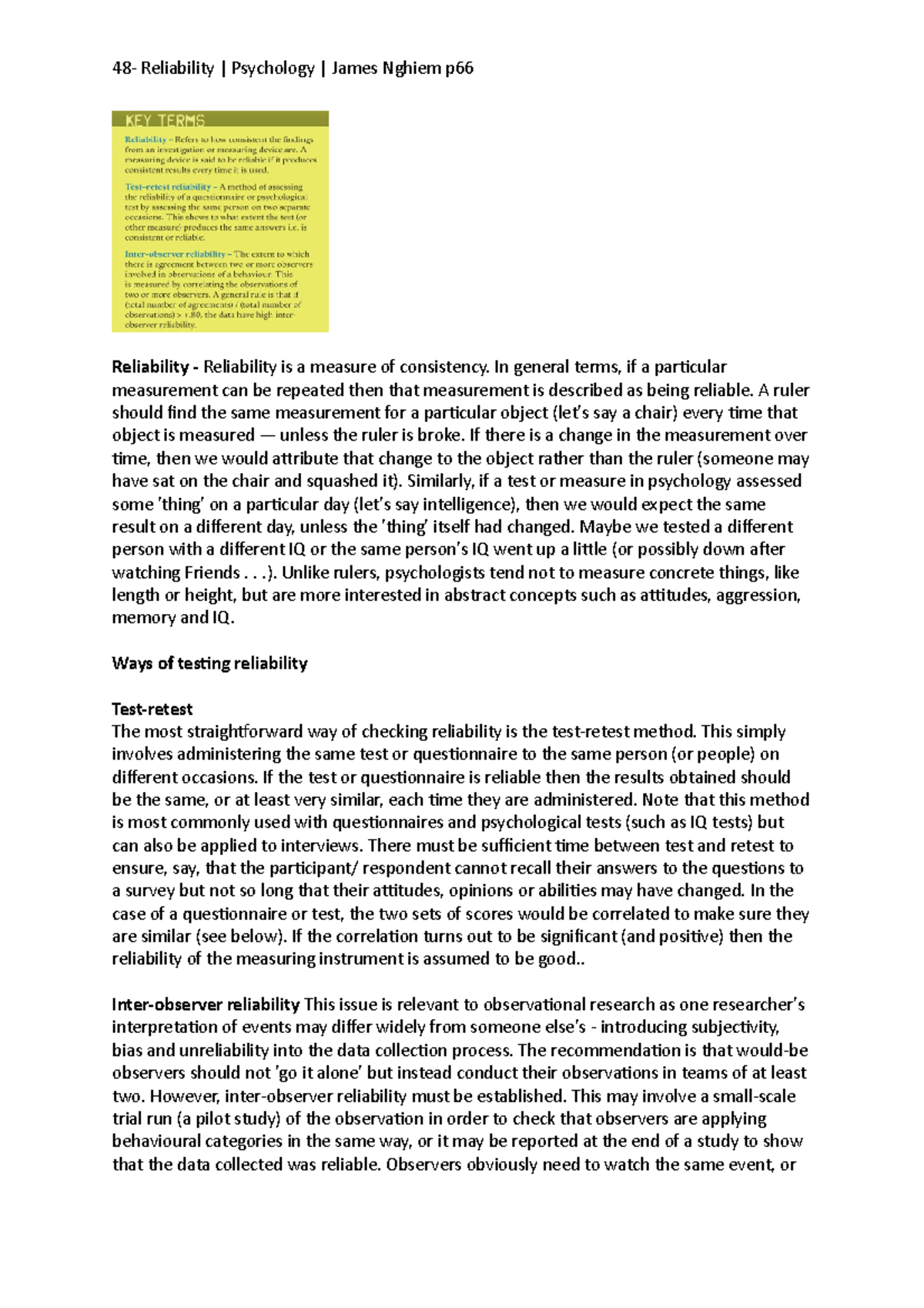 48- Reliability 1 - Psychology notes - 48- Reliability | Psychology ...