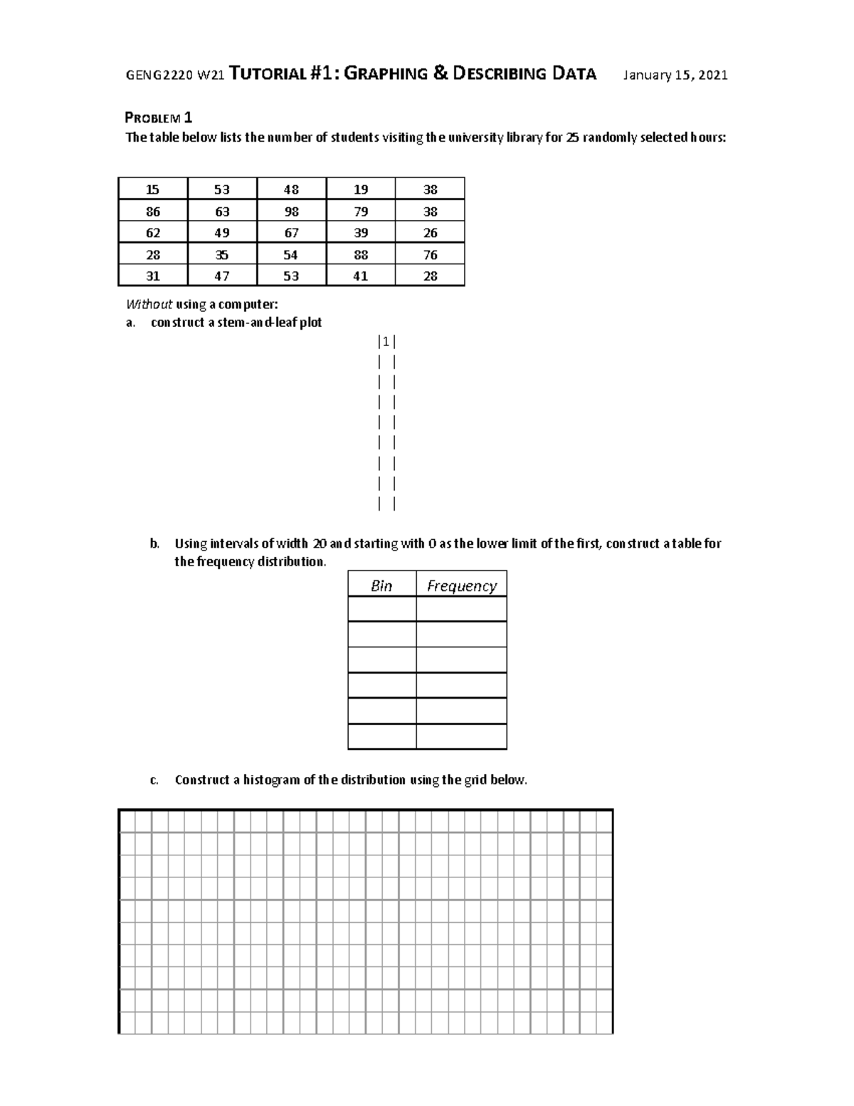 Lab01 W21 Tutorial Handout - GENG2220 W21 TUTORIAL #1: GRAPHING & DESCRIBING DATA January 15 ...